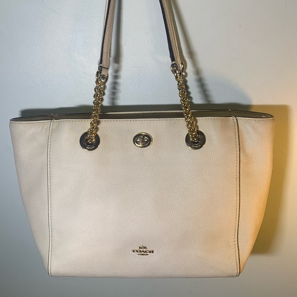 Coach | Bags | Coach Cream Genuine Leather Shoulder Tote Bag | Poshmark